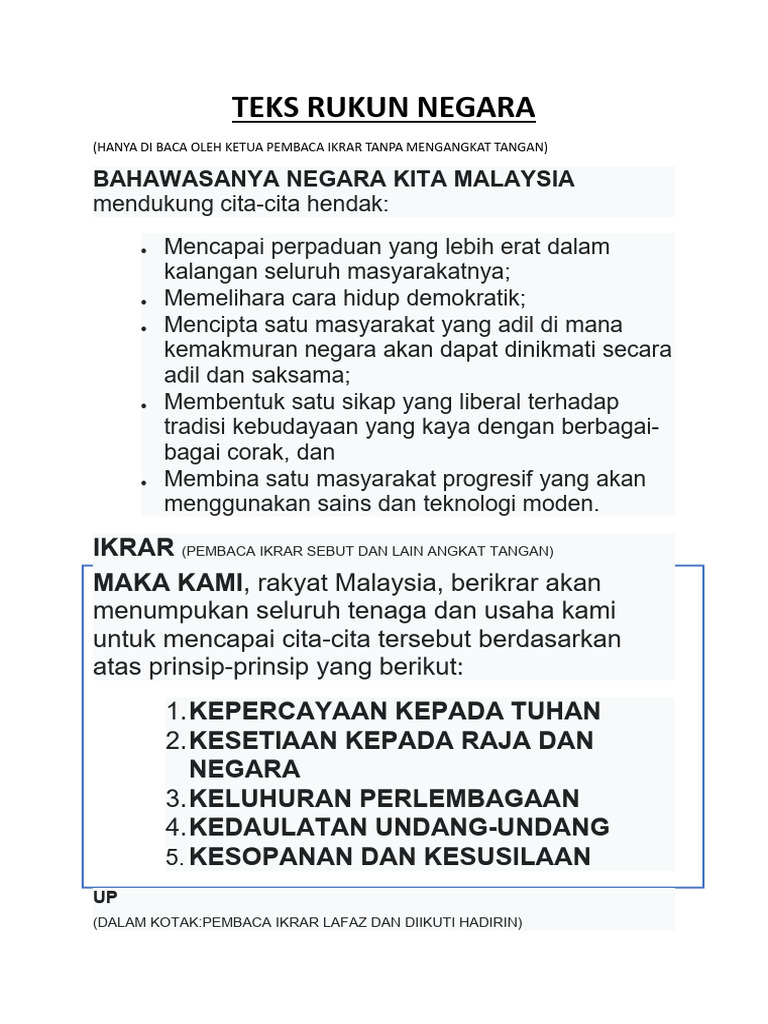 Teks Rukun Negara Terkini | PDF