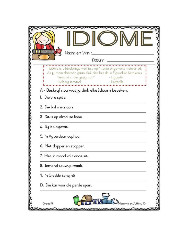 Idiome Graad 5 Werkkaart | PDF