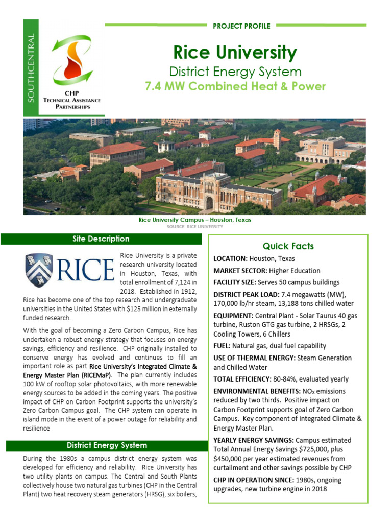 RiceUniversity-Project_Profile | PDF | Cogeneration | Efficient Energy Use
