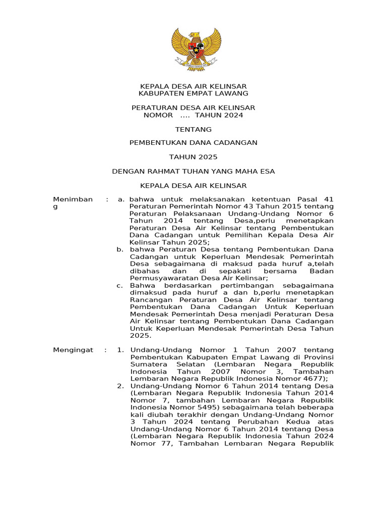 Master Perdes Pembentukan Dana Cadangan Tahun 2025 - 045331 | PDF