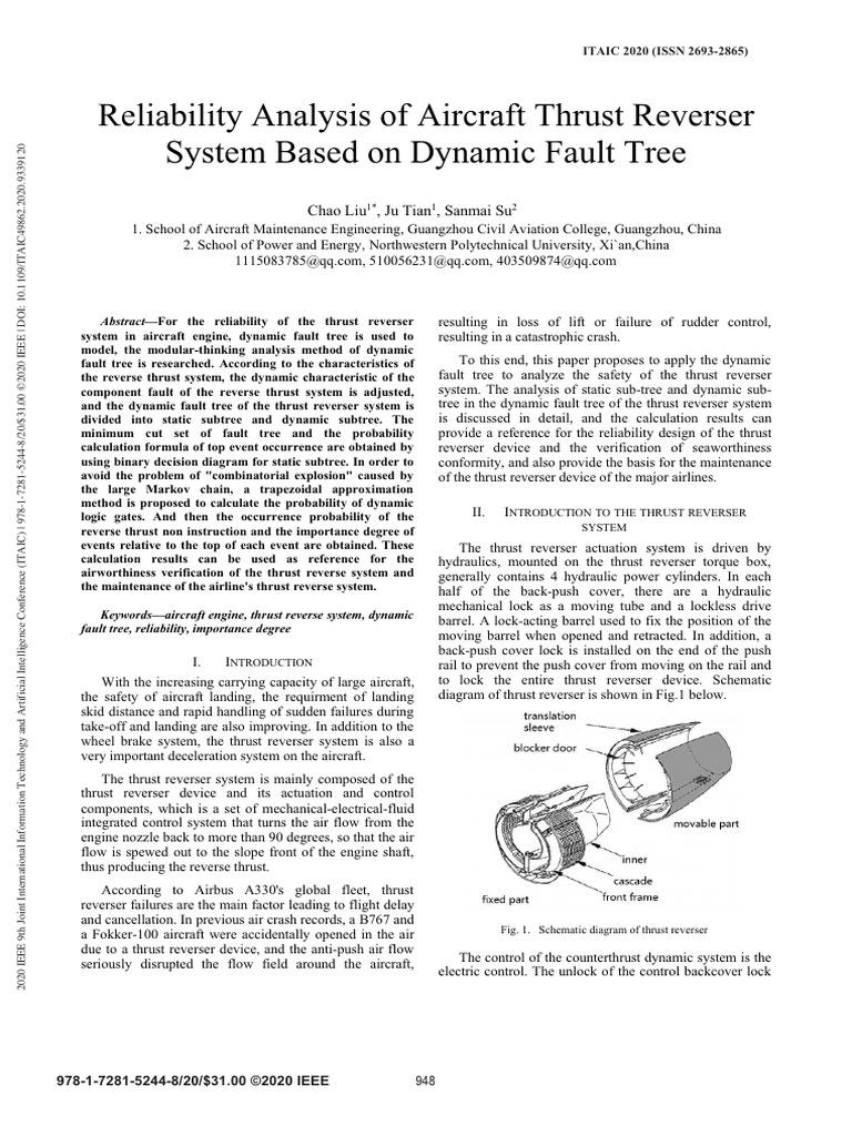 (A26) Reliability Analysis of Aircraft Thrust Reverser System Based On Dynamic Fault Tree | PDF