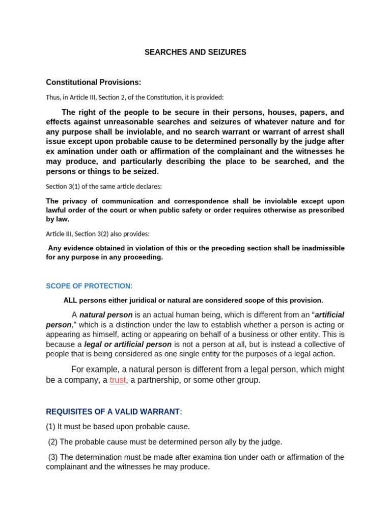 Understanding Searches and Seizures | PDF | Probable Cause | Search And ...