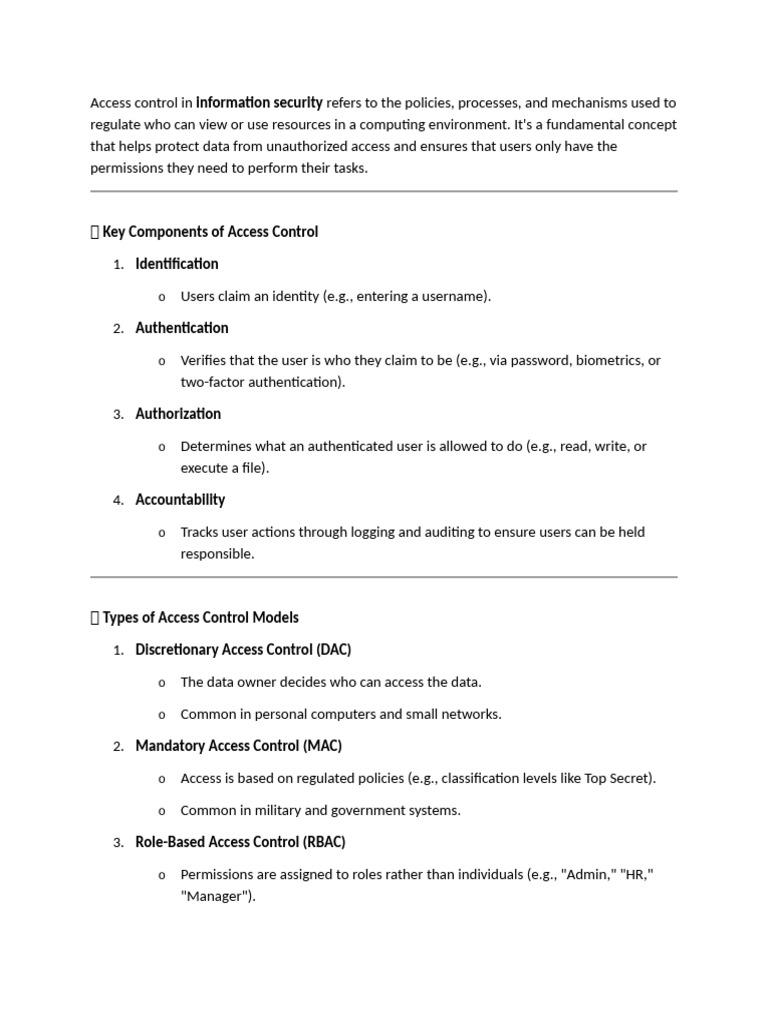 Access control in information security refers to the policies | PDF