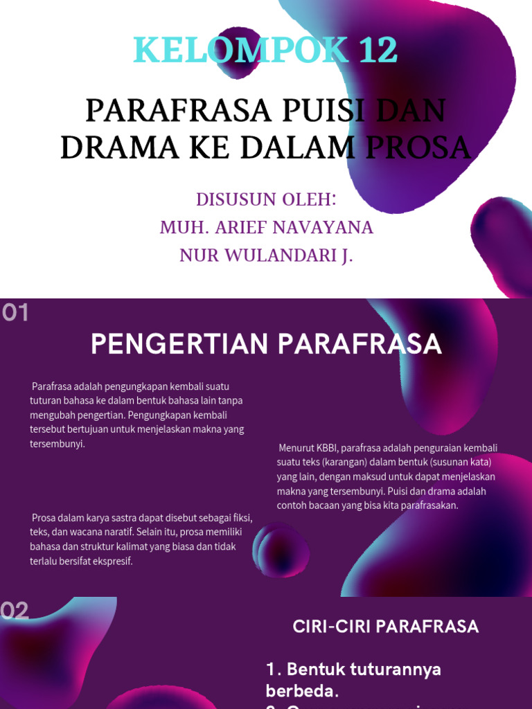 Kelompok 12 Parafrasa Puisi Prosa Drama | PDF