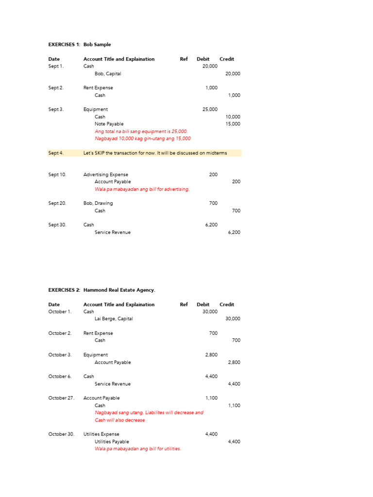 Journal Entries Exercises with Answers | PDF | Debits And Credits ...