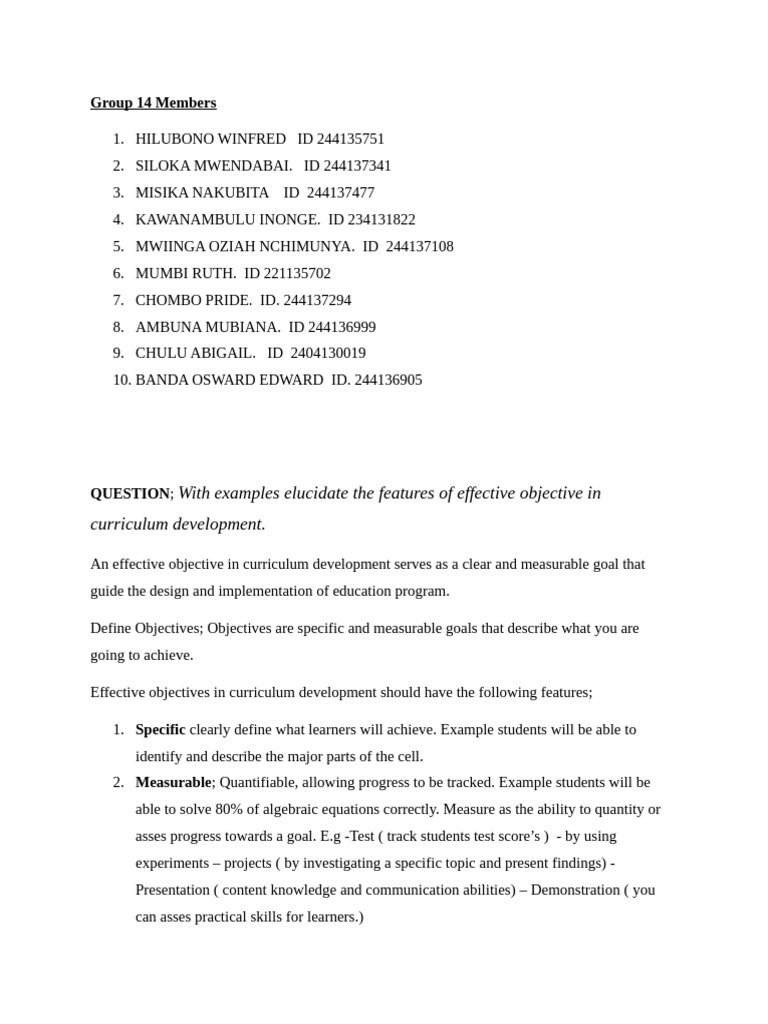 Effective Curriculum Objectives Explained | PDF