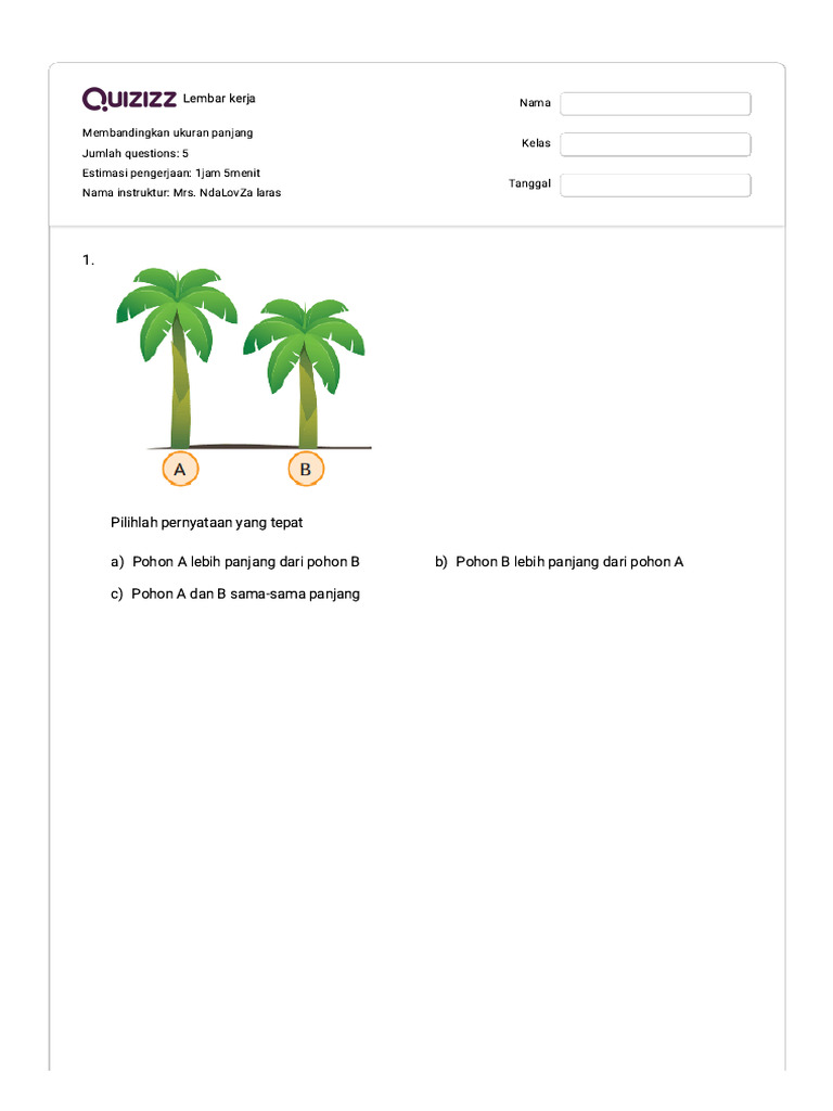 Quizizz - Membandingkan Ukuran Panjang | PDF