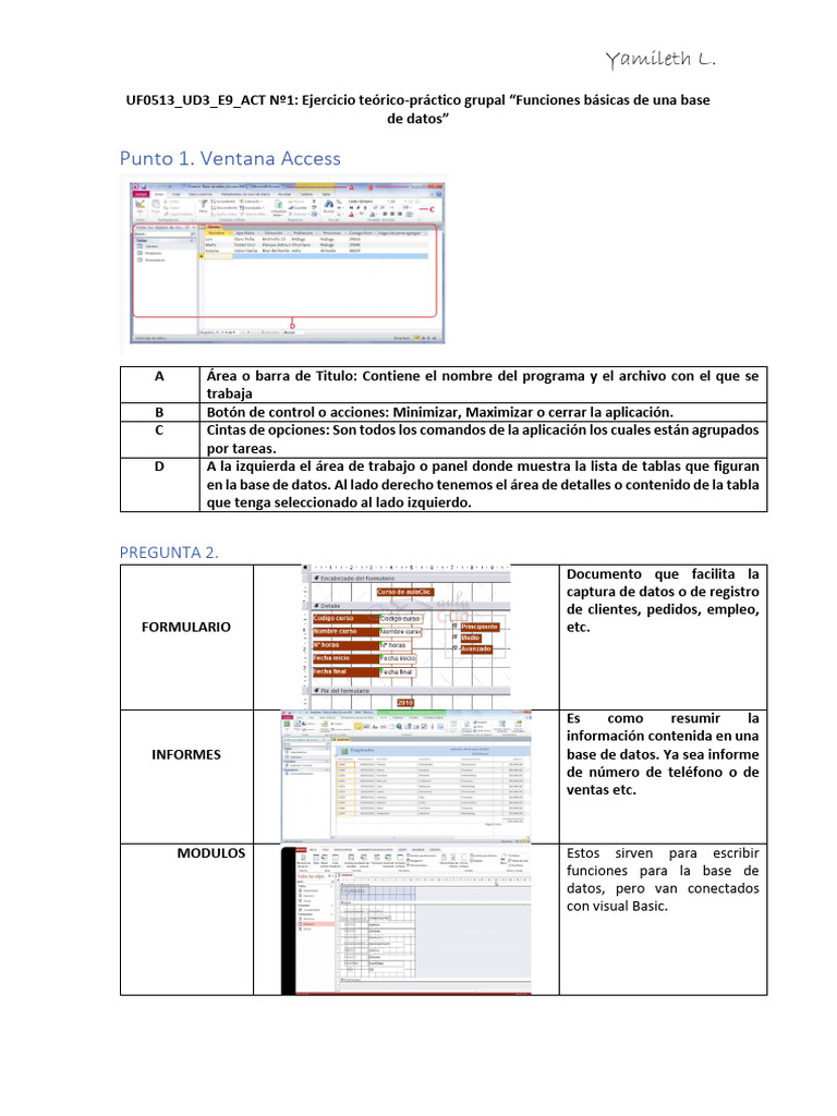 UF0513_UD3_E9_ACT Nº1 Ejercicio Grupal Funciones Básicas de Una Base de Datos | PDF