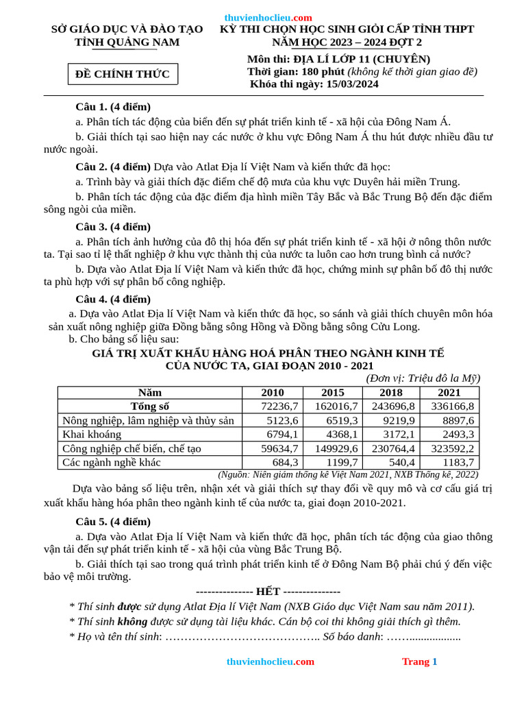 ĐỀ HSG 1 | PDF
