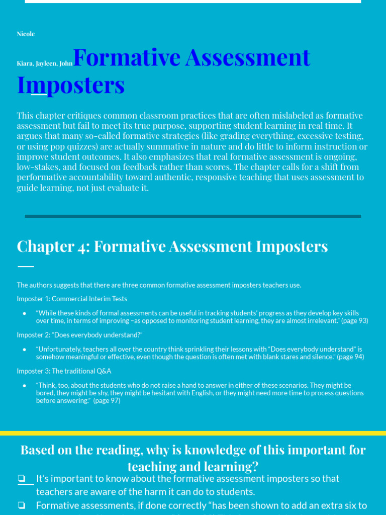 Understanding Formative Assessment Imposters | PDF | Educational Assessment | Intelligence