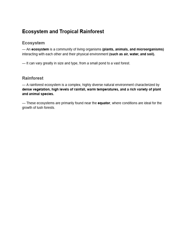 Science 6 Ecosystem and Tropical Rainforest Notes | PDF