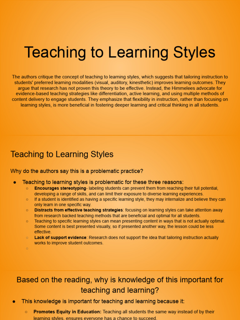 Critique of Teaching to Learning Styles | PDF | Learning Styles | Learning