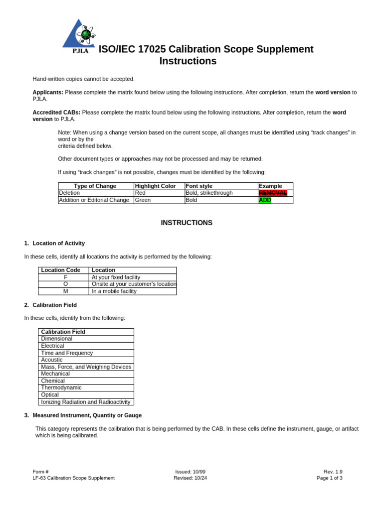 LF-63-Calibration Supplement Rev 1.9 | PDF | Calibration