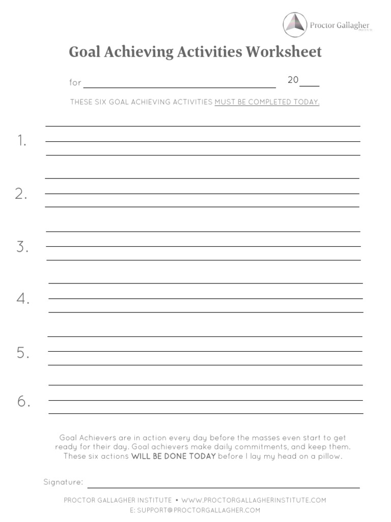 Goal Achieving Activities Worksheet | PDF