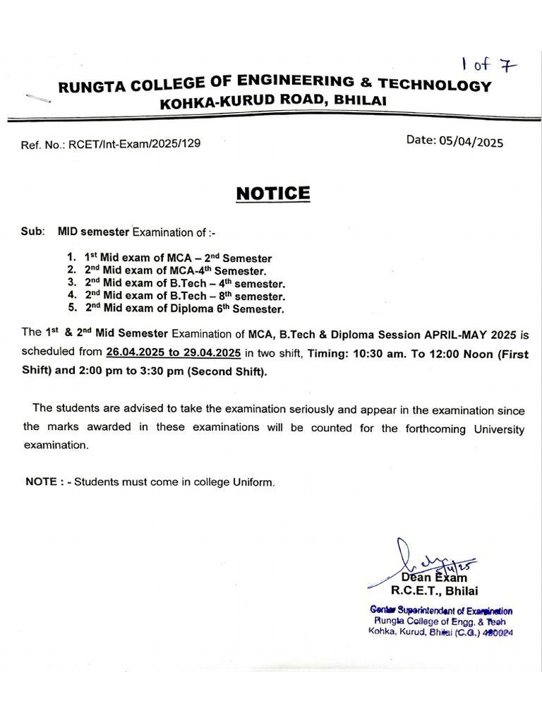 CT Exam Notice and Time Table | PDF