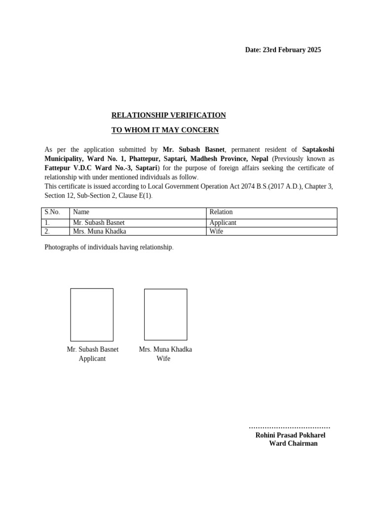Relationship Verification Edited by Rupak | PDF