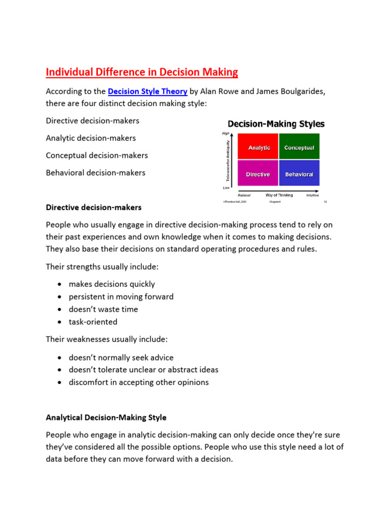 Decision-Making Styles Explained | PDF | Decision Making | Performance ...