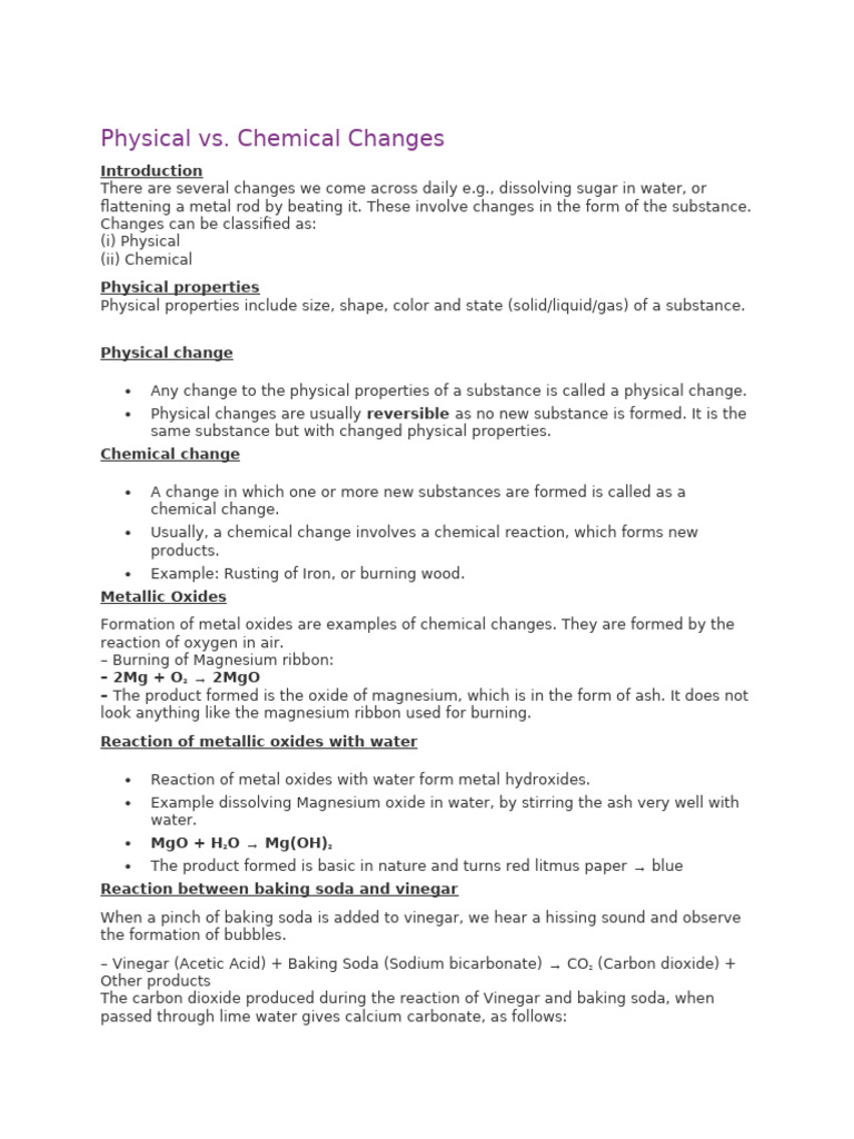 Physical Vs Chemical Notes | PDF | Rust | Sodium Bicarbonate