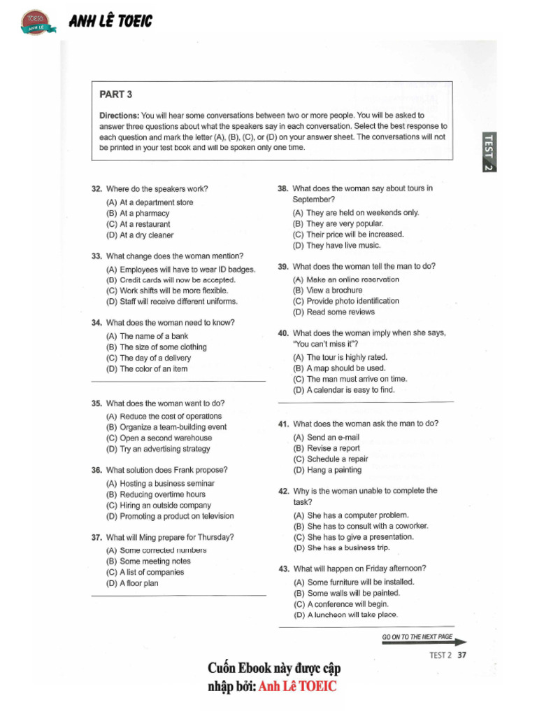 đề thi toeic part 3 tháng 1 | PDF