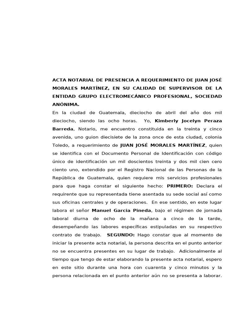 Acta Notarial de Presencia Laboral | PDF