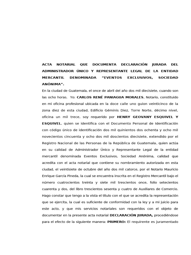 Acta Not Decl Jur Acuerdo 04-2015 | PDF
