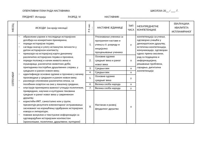 Operativni Plan, IS 6, 01 Septembar | PDF