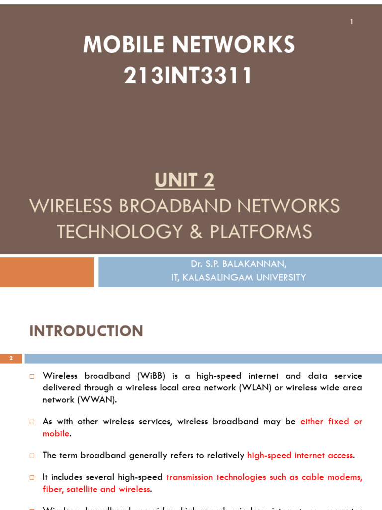 Unit 2 - Wireless Broadband Networks Technology & Platforms | PDF ...