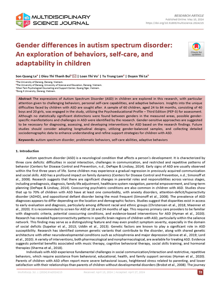 Gender Differences in Autism Spectrum Disorder An | PDF | Autism ...