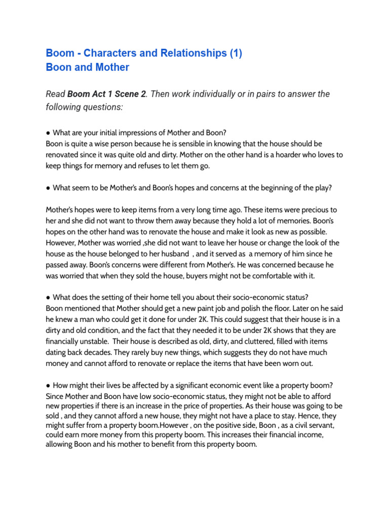 Boom - Characters and Relationships | PDF