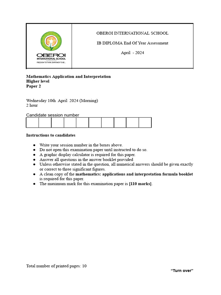 DP 1 Paper 2 EOY Exam QP | PDF | Mean | Statistical Significance