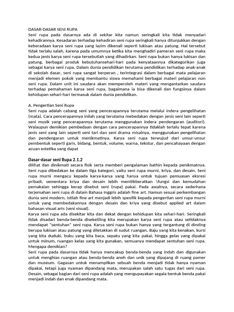 Konsep Dasar Seni Rupa dan Kriya | PDF