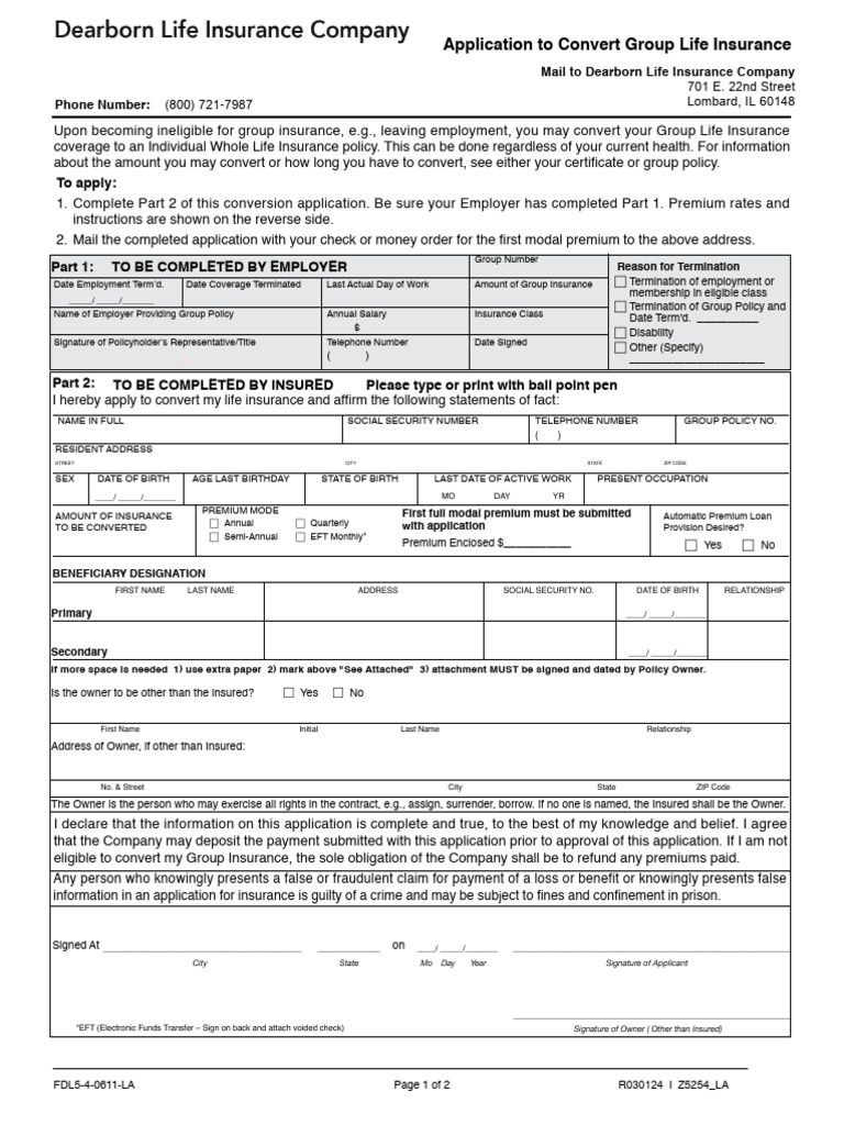 Dumond, Allen Dearborn Life Conversion Application 10.24.24 | PDF ...