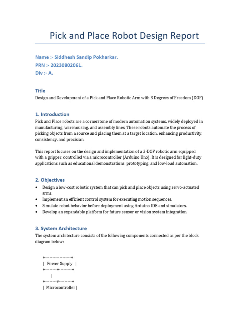 3-DOF Pick and Place Robot Design | PDF | Robotics | Arduino