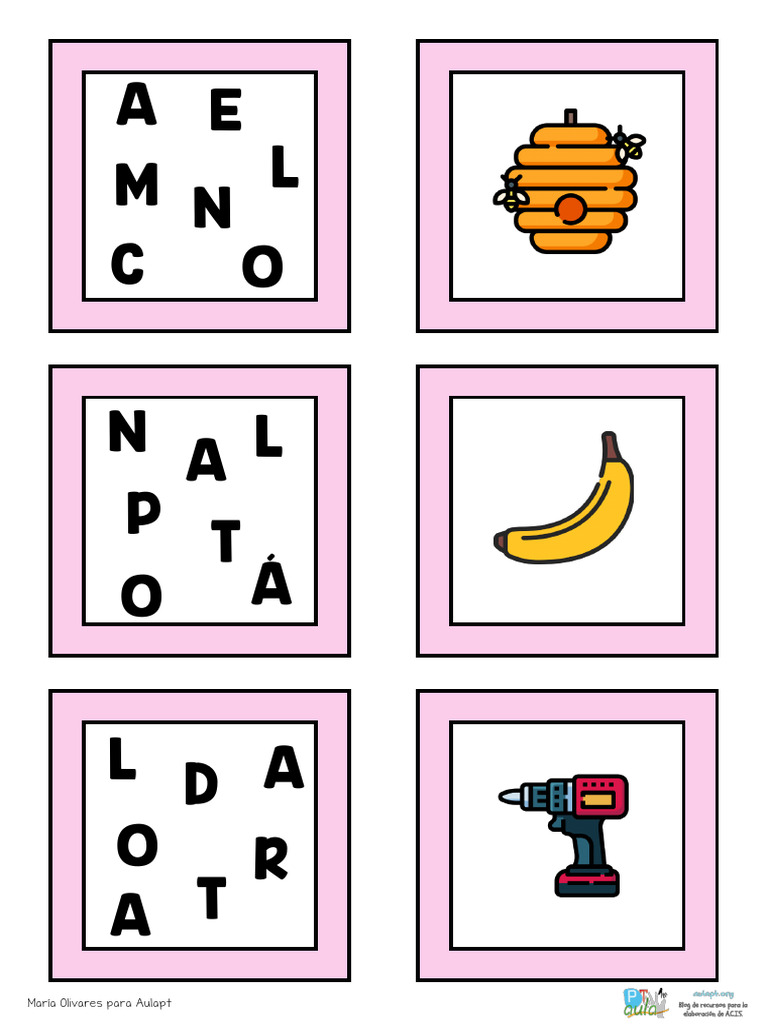 Tarjetas Emparejar Palabras Dibujo 7 Letras | PDF