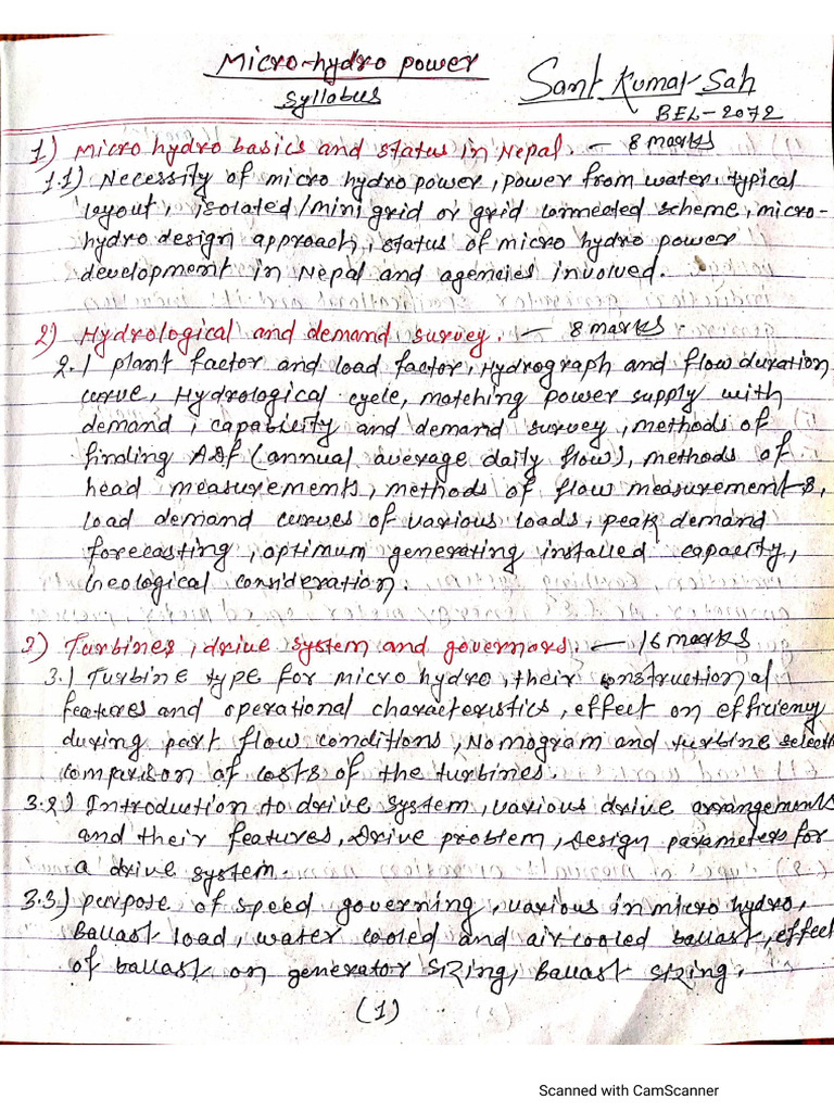 Micro-Hydro Power Old Ques Solution by Sant Kumar Sah | PDF