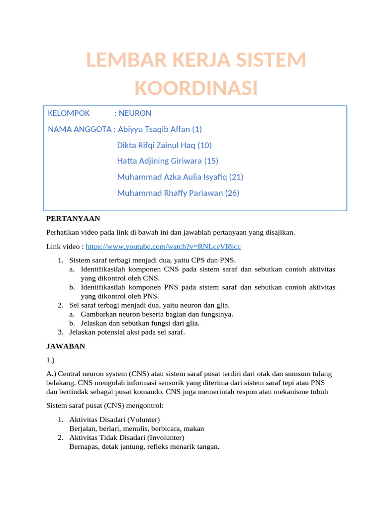 LK Sistem Saraf 1 (1) Kelompok 1 | PDF