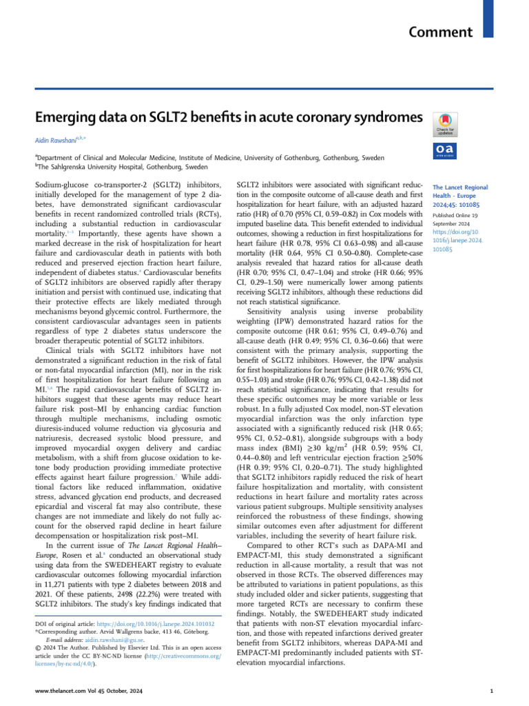 Emerging Data On SGLT2 Benefits in Acute Cor - 2024 - The Lancet Regional Health | PDF | Heart ...