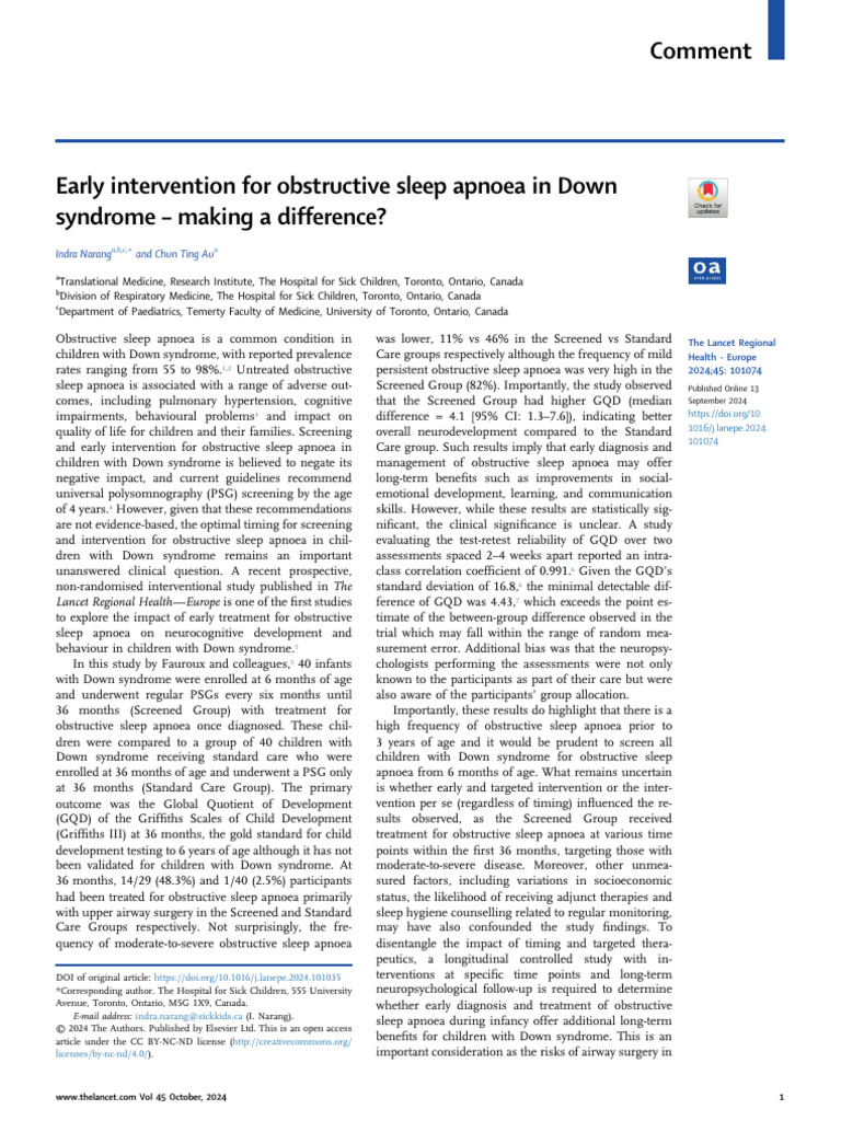 Early Intervention For Obstructive Sleep Apnoea in - 2024 - The Lancet ...