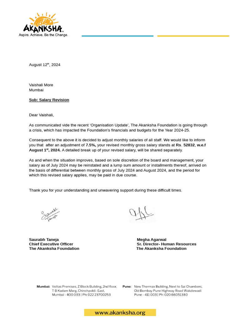 Salary Revision Letter 2024 | PDF