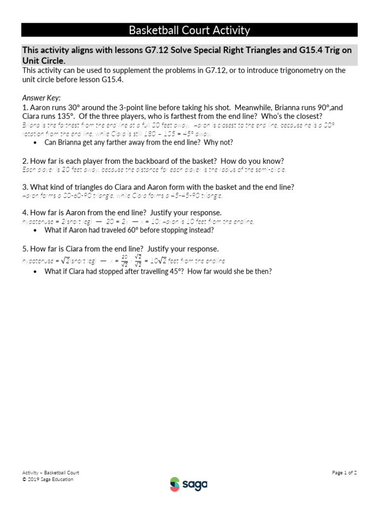 Basketball Court Trigonometry Activity | PDF | Pi | Euclid