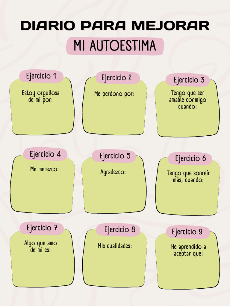 Documento A4 Diario de Autoestima Moderno Verde y Rosa | PDF