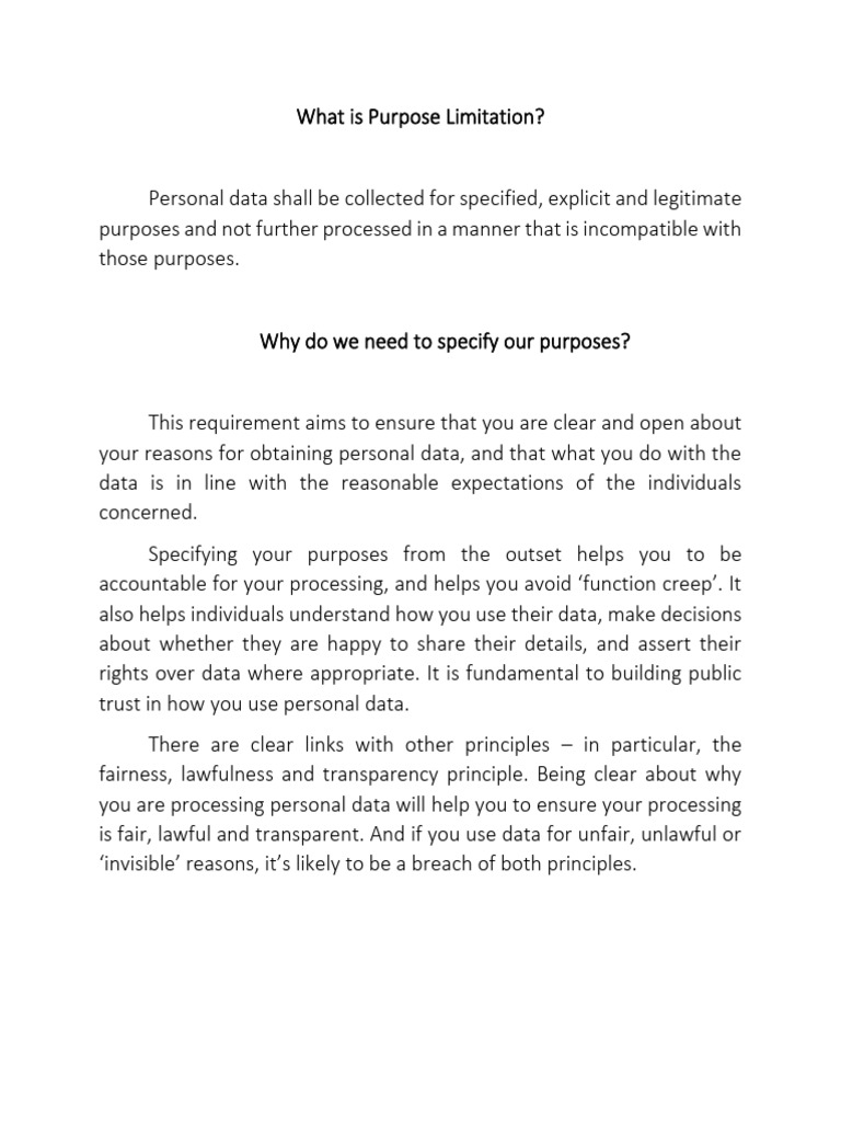 Understanding Purpose Limitation in Data Processing | PDF