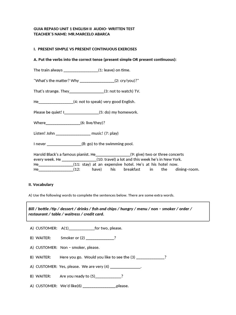 English II Unit 1 Review Guide | PDF | Waiting Staff | Baggage