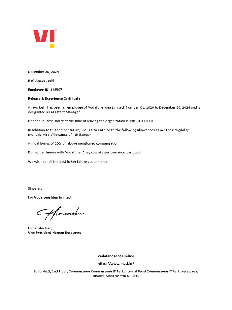 Vodafone Idea Limited Sample | PDF