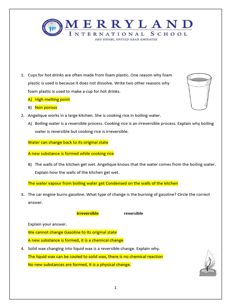 Reversible vs Irreversible Changes for Kids | PDF | Water | Boiling