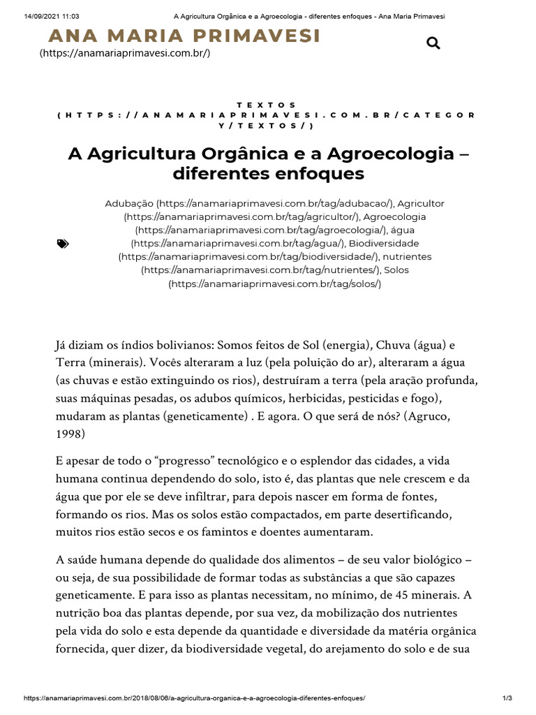 A Agricultura Orgânica e A Agroecologia - Diferentes Enfoques - Ana ...