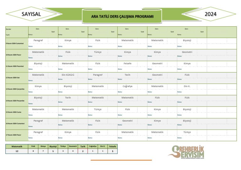 2024 Sayisal YKS Aratatili Ders Calisma Programi 2 | PDF