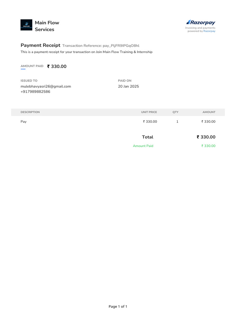 Main Flow Internship Payment Receipt | PDF