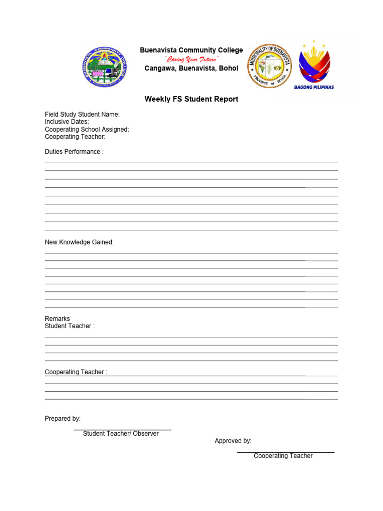 Weekly Task Form For FS1 1 - 083621 | PDF