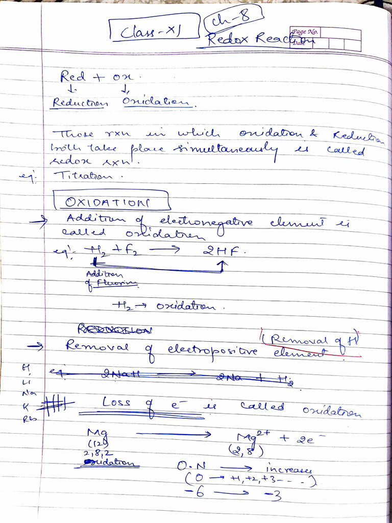 Redox Reaction Class Notes | PDF | Unit Processes | Redox